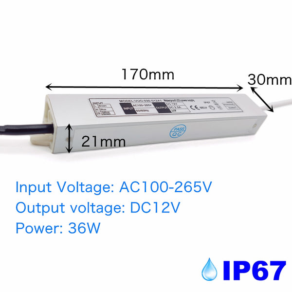 IP67 Waterproof LED Driver 12W 20W 36W LEDs Power Supply 12V Input AC1 ...