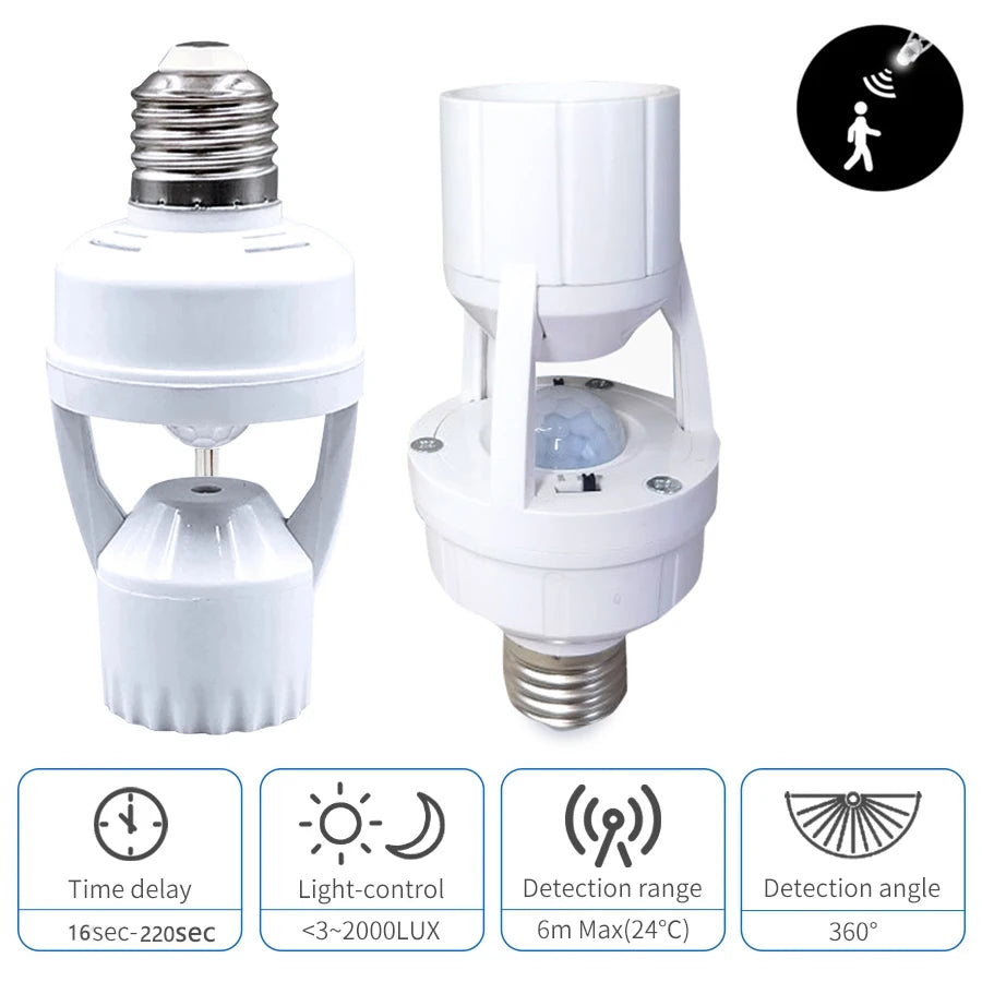 E27 LED Bulb Motion Sensor Switch Lamp Holder PIR Smart Light Switch H ...