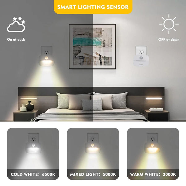 LED Night Light EU Plug In Smart Motion Sensor Light 220V Wall Lamp fo ...