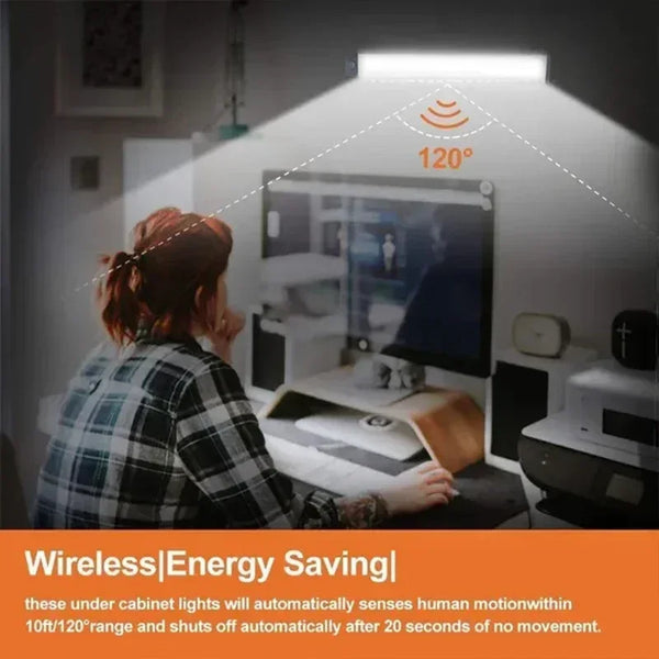 PIR Motion Sensor LED Under Cabinet Lamp Dimmable Rechargeable Night L ...