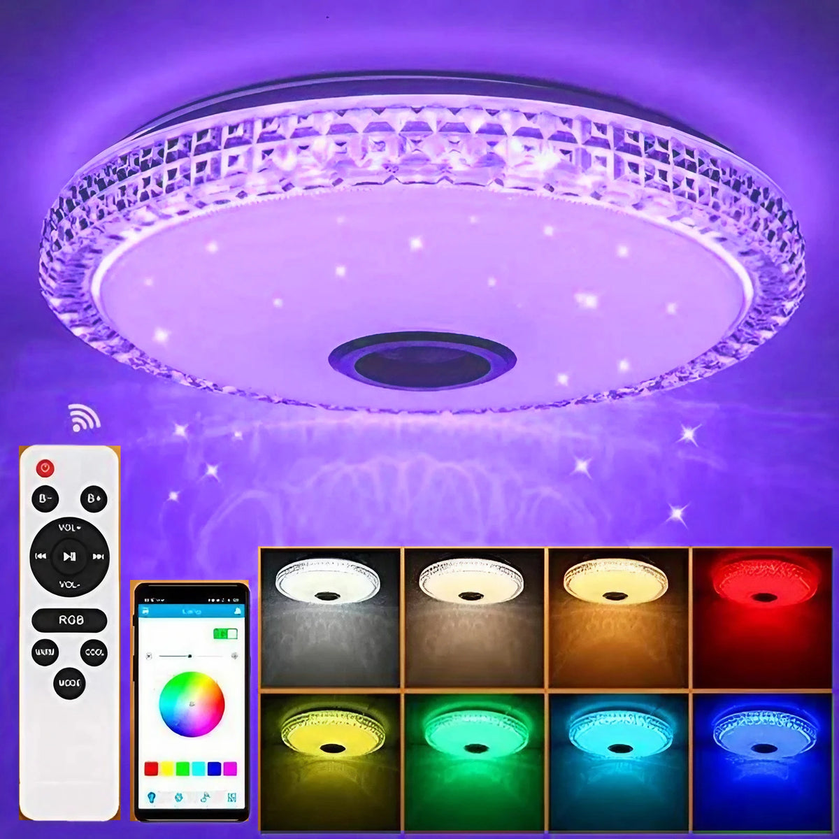 300W Smart Lamp Ceiling RGB LED Lights Dimmable APP Control Bluetooth ...