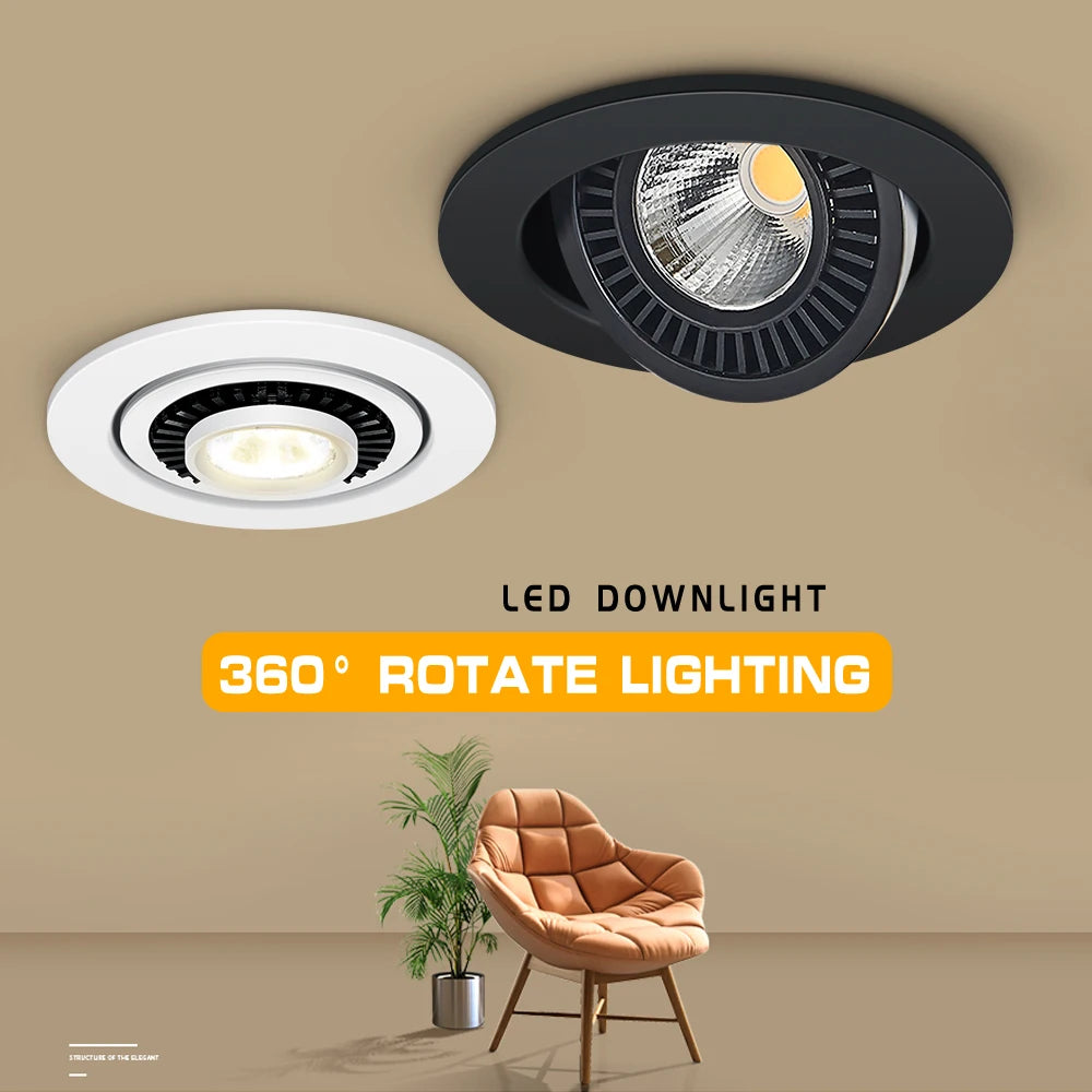 LED Downlights Dimmable 360 Angle Adjustable COB Ceiling Recessed Down ...