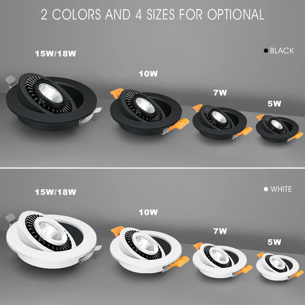 LED Downlights Dimmable 360 Angle Adjustable COB Ceiling Recessed Down ...