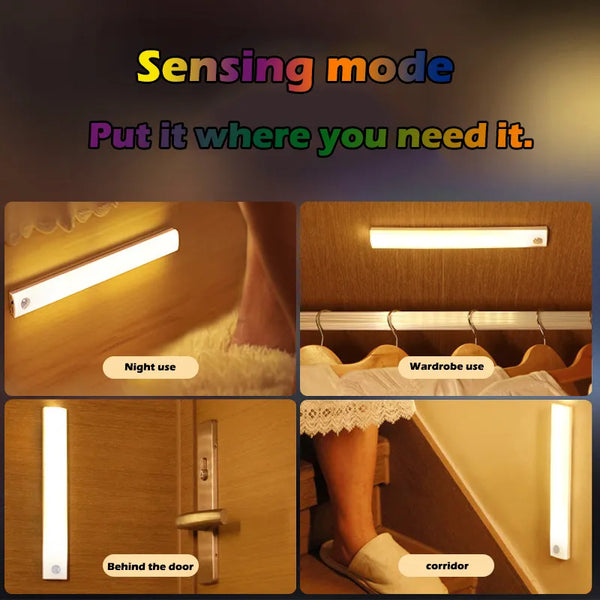 Rechargeable Motion Sensor LED Bar Light Induction Under Cabinet Lamp ...