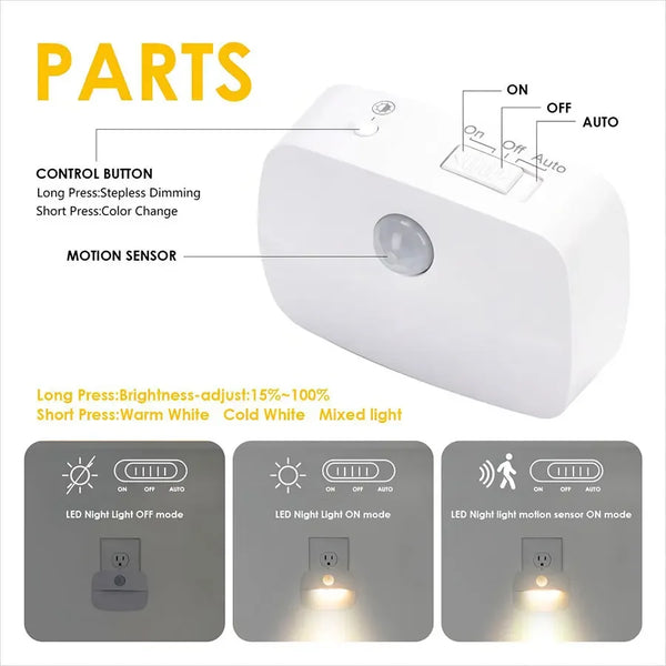 LED Night Light EU Plug In Smart Motion Sensor Light 220V Wall Lamp fo ...