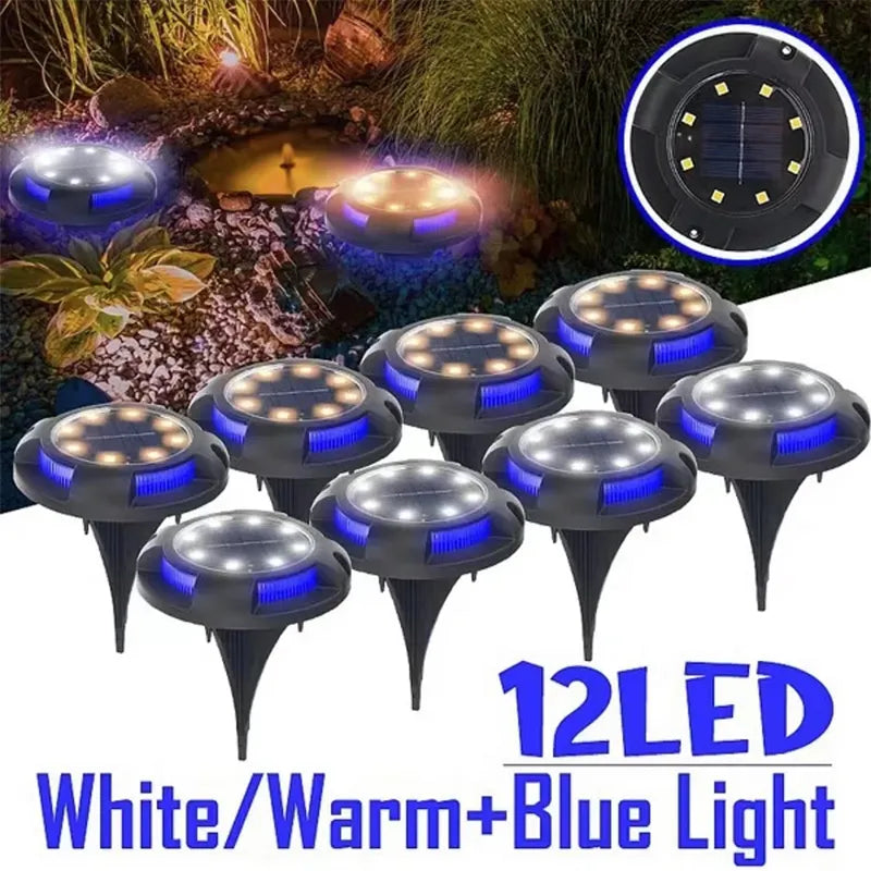 12LED Solar Power Disk Light Outdoor Garden Solar Underground Light De ...