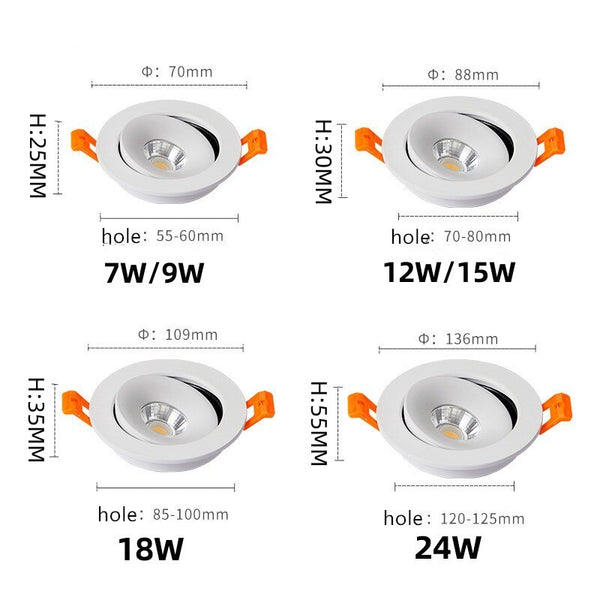Round Shape 360 Angle Adjustable LED COB Recessed Downlight Black/Whit ...