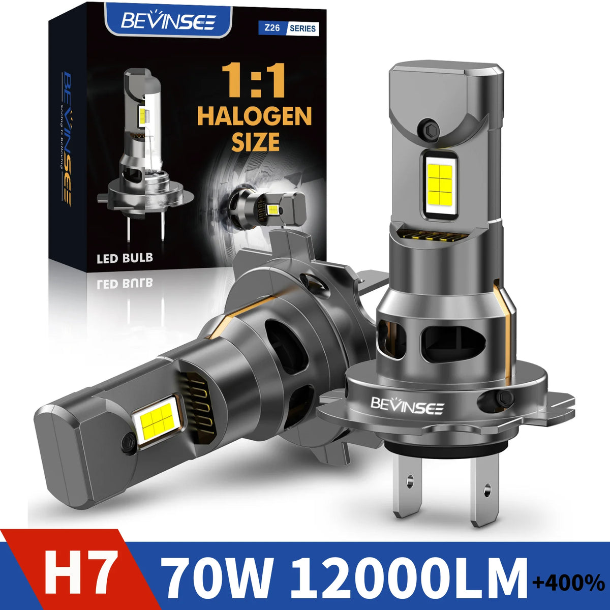 2x H7 LED Headlight CANBUS H7 Turbo LED Bulb High Brightness 70W 12000 ...