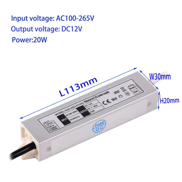 LED Waterproof Power Supply Input AC100-265V Output 12V 1A 12W/1.68A 2 ...