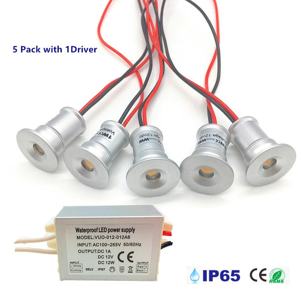 1W Mini Spotlight IP65 Led Spot Bulbs Light 12V with IP67 Driver Reces ...
