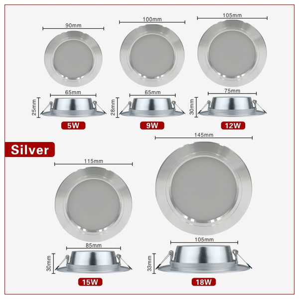 Led Downlight 220V 5W 9W 12W 15W 18W Ceiling Light Recessed Down light ...