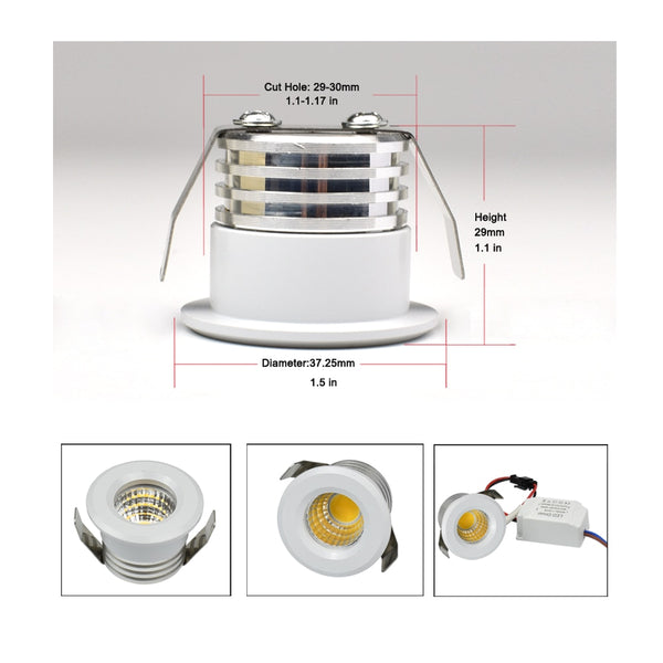 Small Recessed Ceiling LED Spot Light COB 3W 110V 220V Dimmable Driver ...