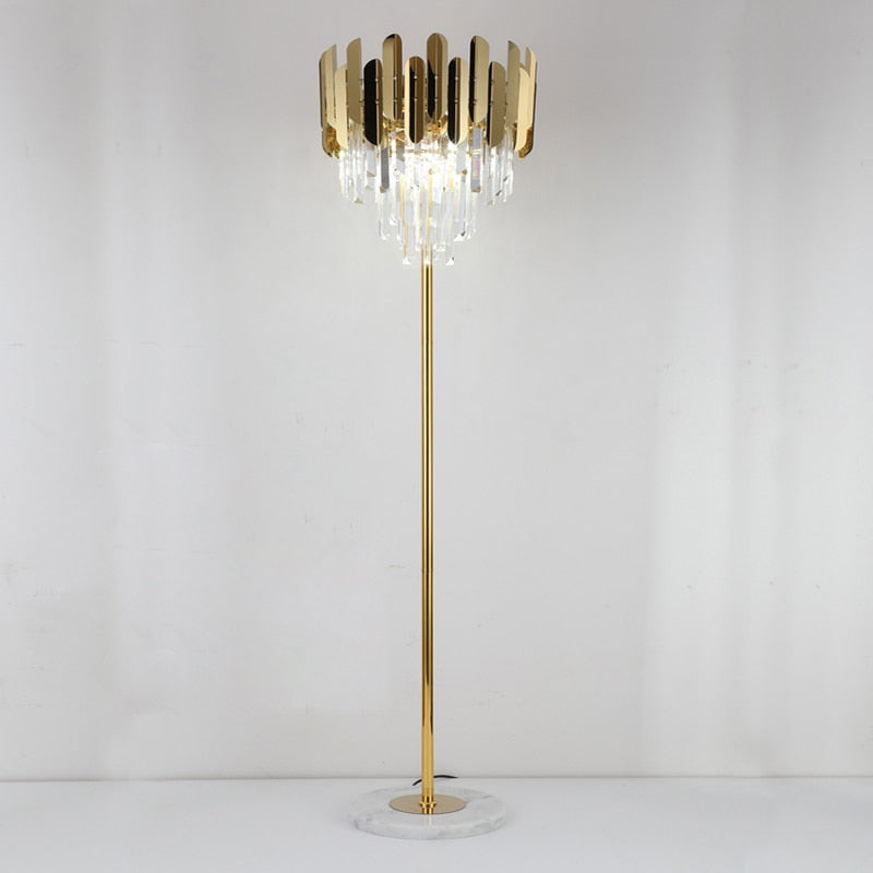 New Luxury Modern Crystal Gold Stand Floor Lamp LED For Bedroom Living ...