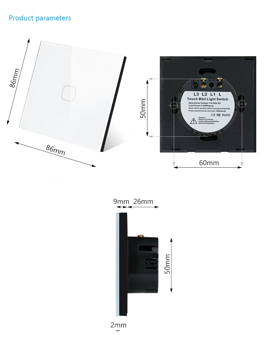 EU Standard Touch Switch 1 Gang 1 Way wall Light Touch Screen Switch C ...