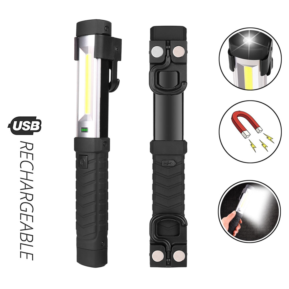 Strong Light Working Light COB Flashlight USB Recharge Lantern Outdoor ...