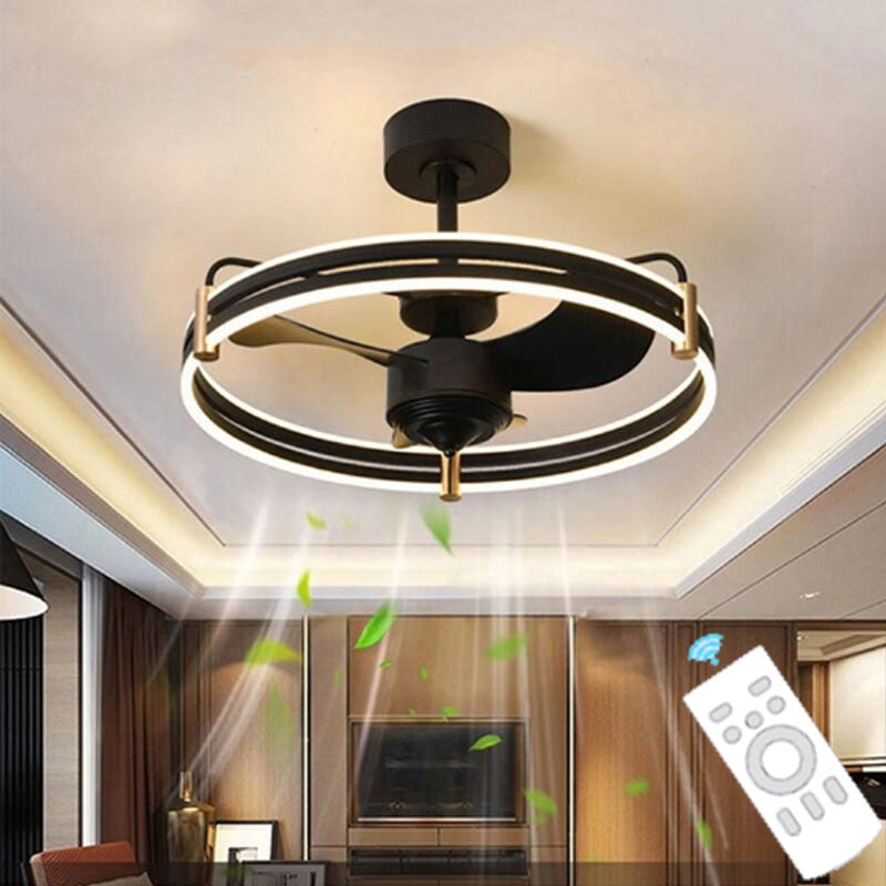 Low Floor Ceiling Fan Lights Remote Control Led 3 Color 3000K / 4500K ...