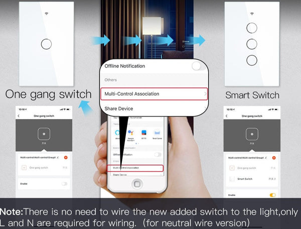 Wall Touch Smart Light Switch With Neutral/No Neutral ,No Capacitor Sm ...
