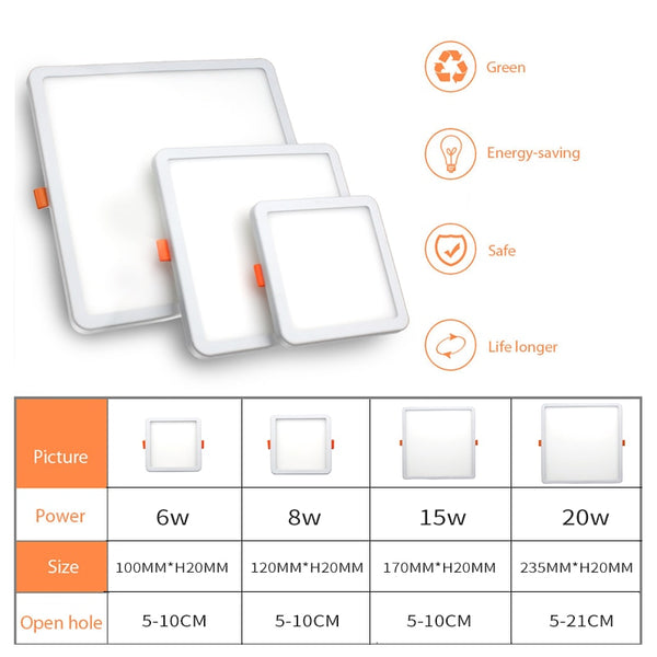 LED Panel Lights Ultrathin Surface Downlight 6W 8W 15W 20W 220V Square ...