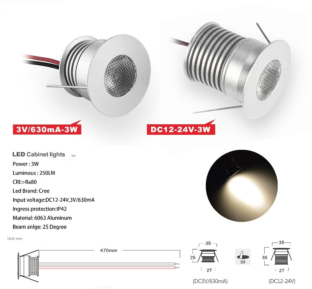 Mini LED Downlight 1W IP65 12V 15mm 25mm 30mm Outdoor Garden Bathroom ...