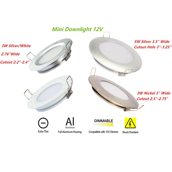 Topoch LED Downlight Panel 6PCS Ultra Thin Spring Clips Mount 3W DC12V ...