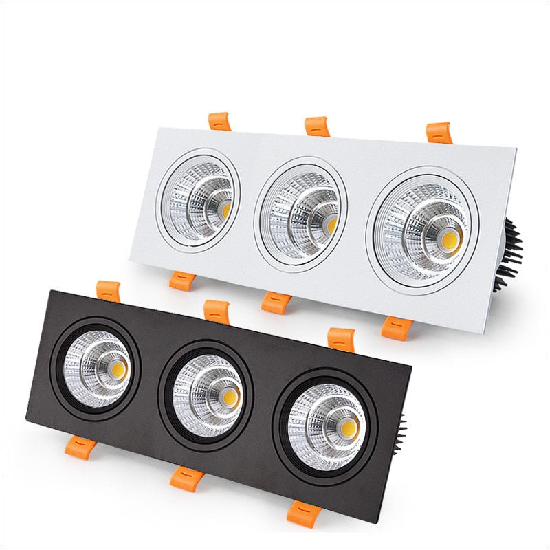 Three Head COB LED Downlight, Dimmable Square Spotlight, Indoor Lighti ...
