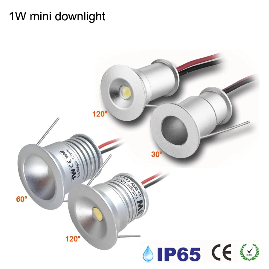IP65 1W Mini LED Downlight 12V Ceiling Spotlight Bedroom Kitchen Focos ...