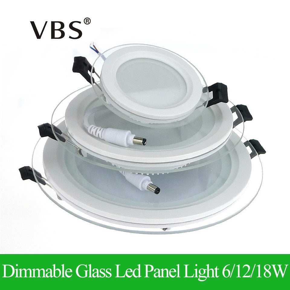 Dimmable LED Panel Light Round Glass Panel Downlight 6W 12W 18W Ceilin ...